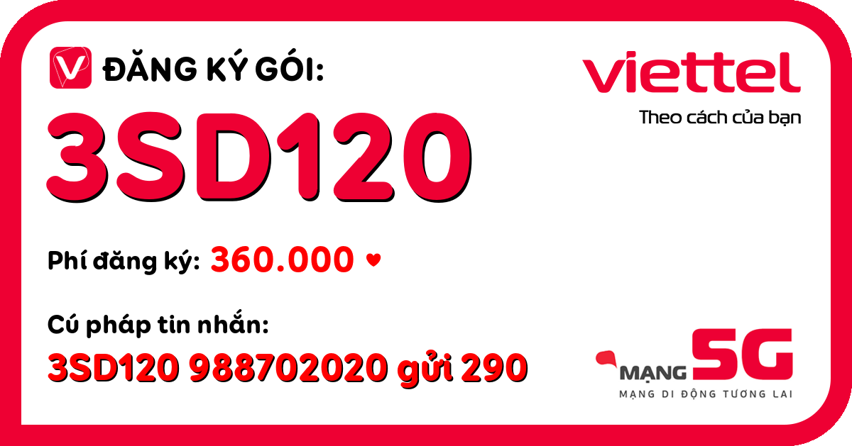 Đăng ký gói 3SD120 Viettel - Gói Data 3SD120