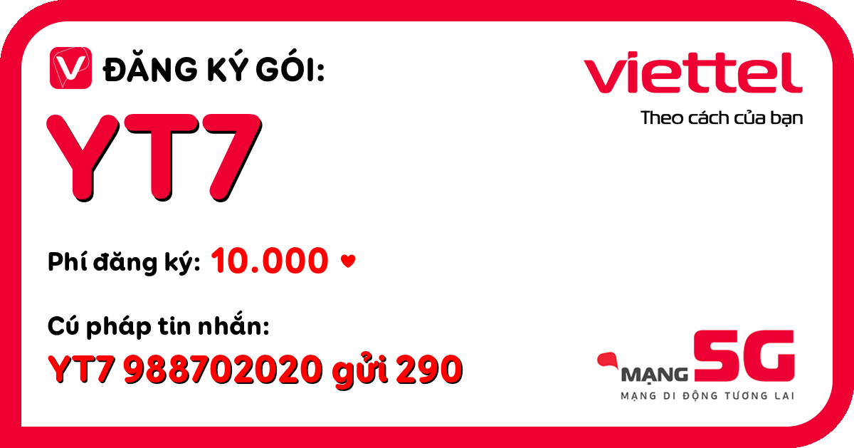 Đăng ký gói YT7 Viettel - Gói Data YT7